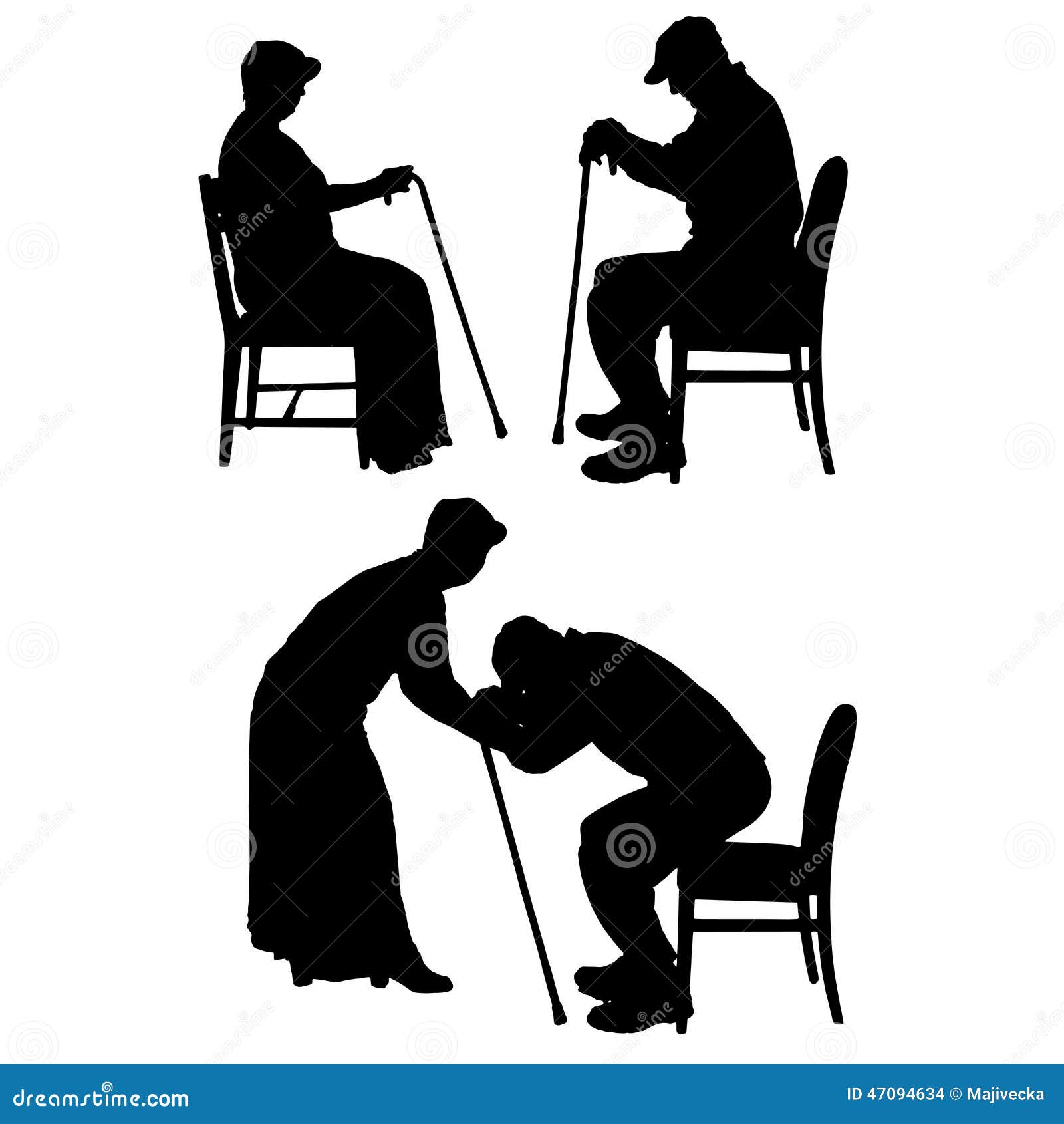 Vector Silhouette of Old People. Stock Vector - Illustration of elderly ...