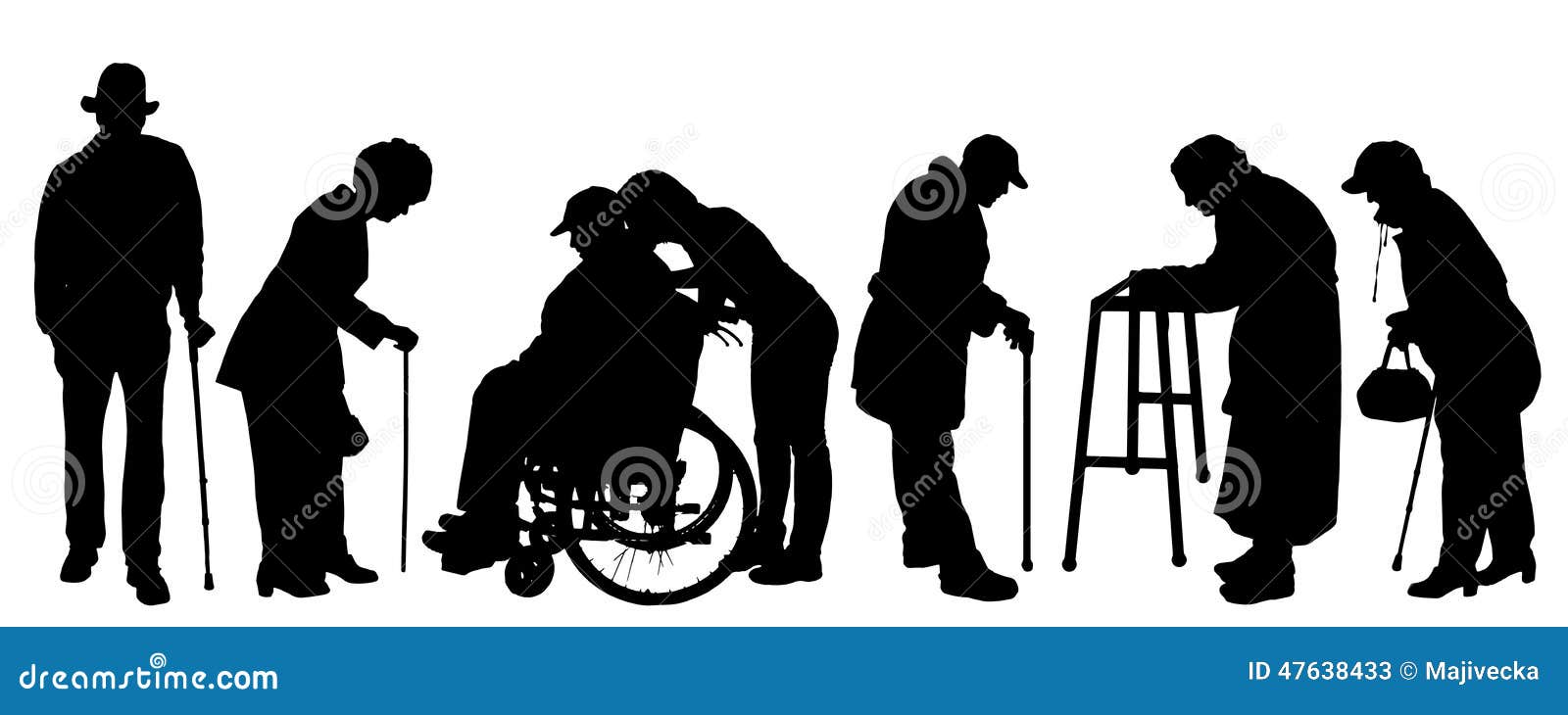 Vector Silhouette of Old People. Stock Vector - Illustration of elderly ...