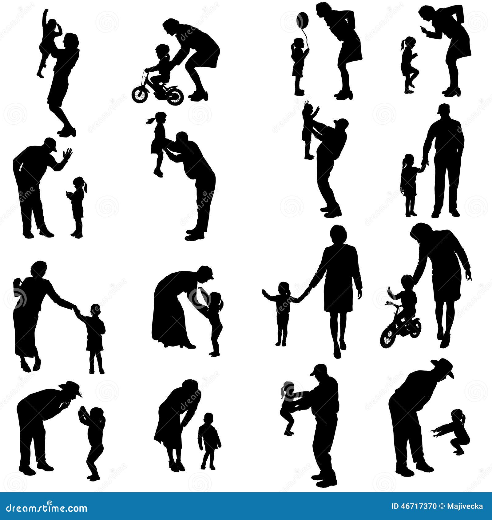 Vector Silhouette of People with Children. Stock Vector - Illustration ...