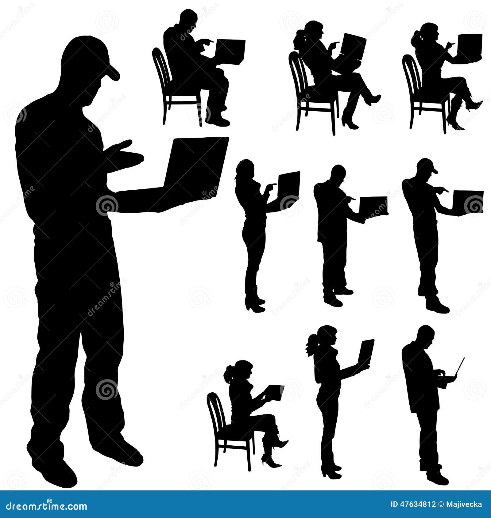 Vector Silhouette Of A People With A Computer. Stock Vector - Image ...