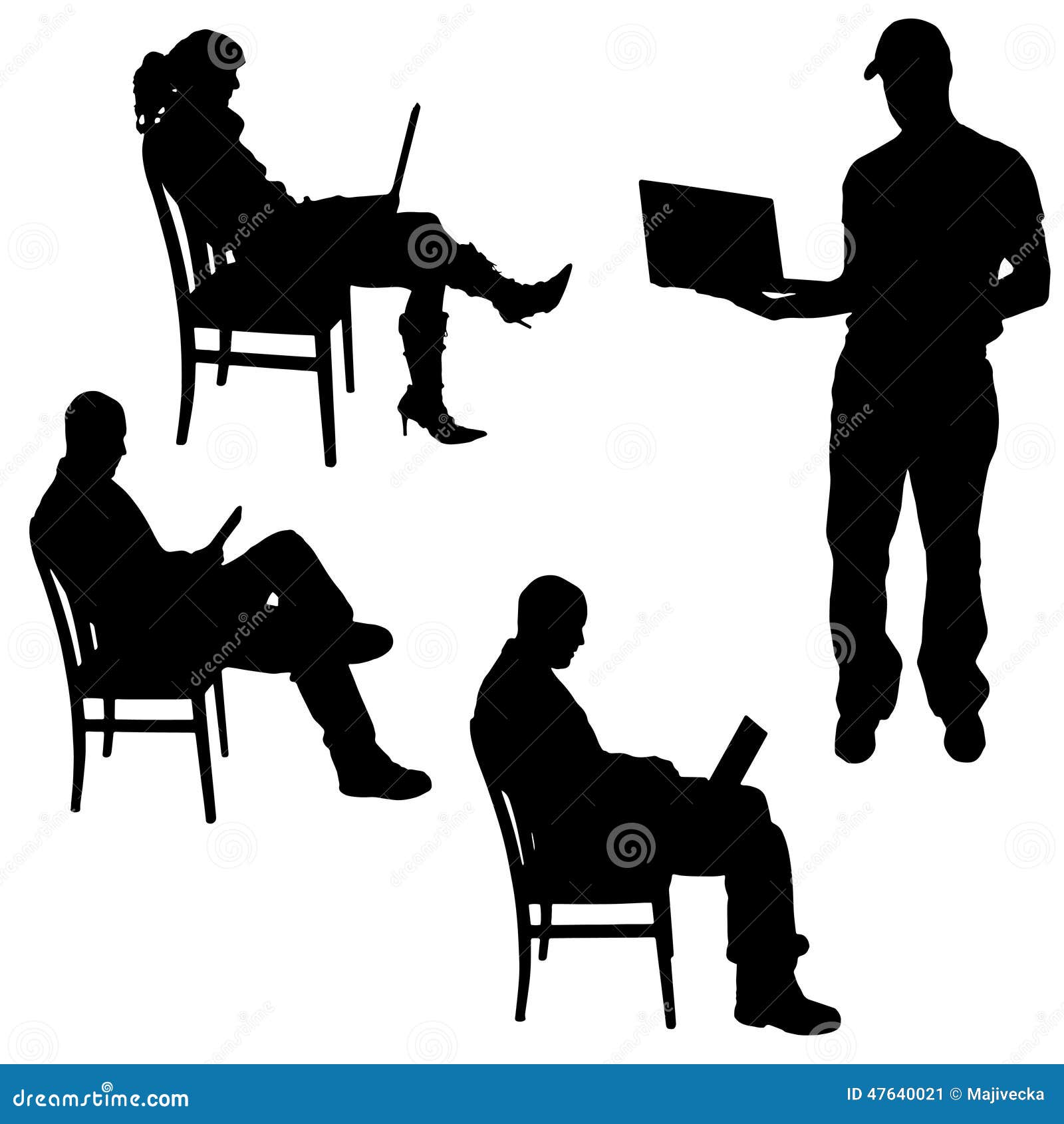 Vector Silhouette of a People with a Computer. Stock Vector ...