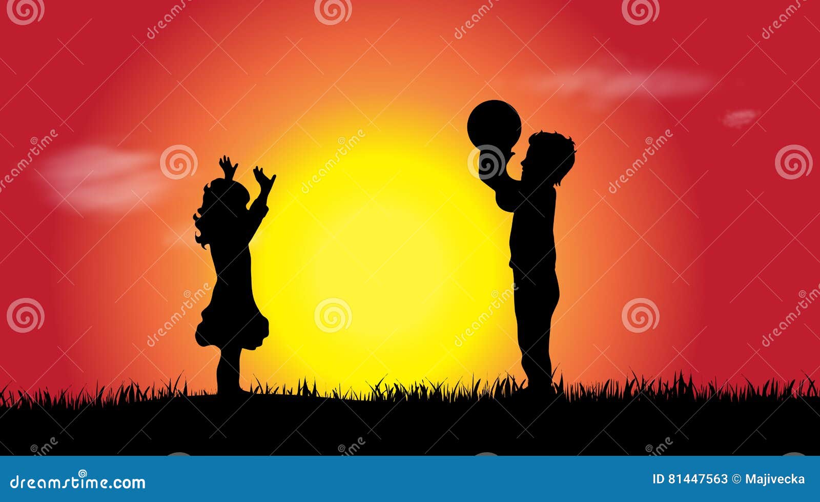 Vector Silhouette of Siblings. Stock Illustration - Illustration of ...