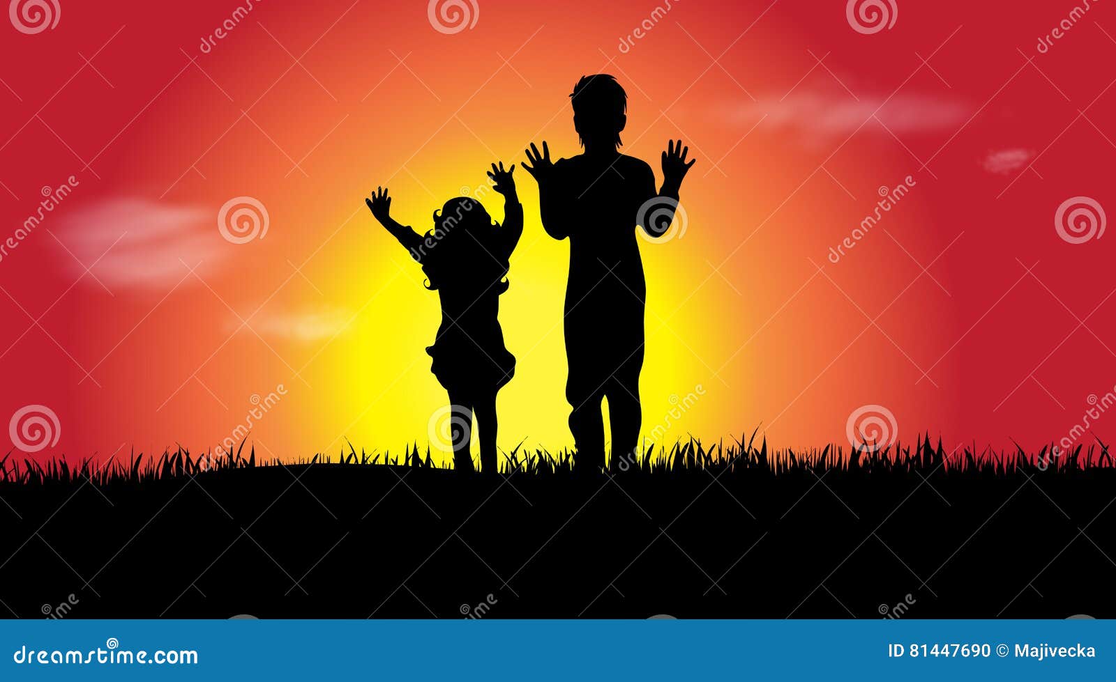 Vector Silhouette of Siblings. Stock Illustration - Illustration of ...