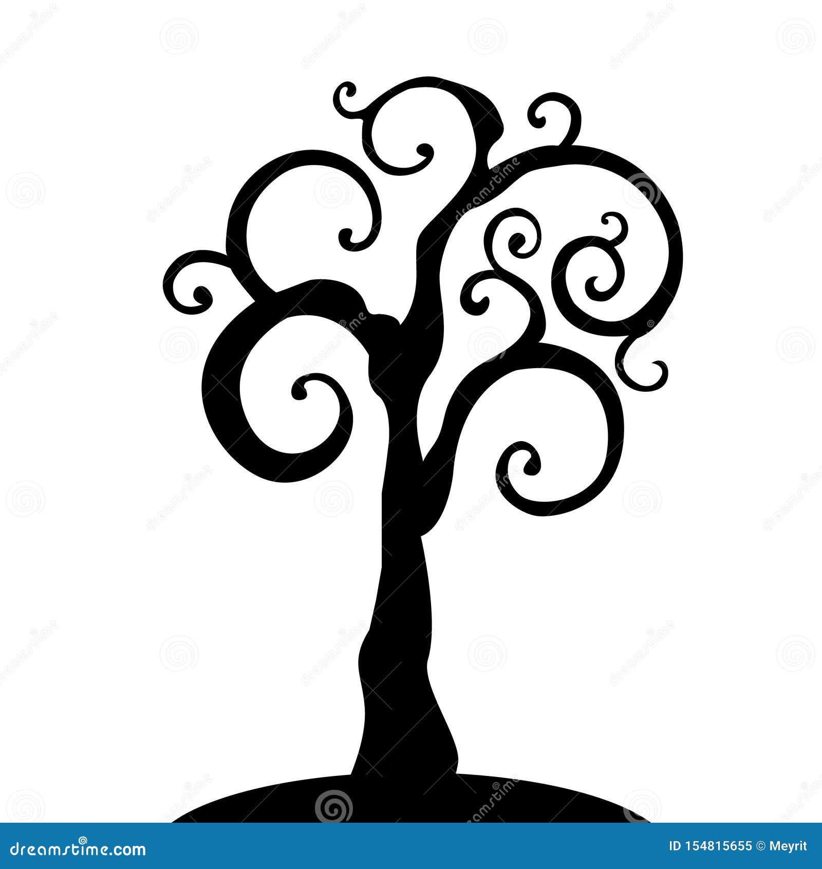 Vector Silhouette of a Tree with Elegantly Swirling Branches Isolated ...