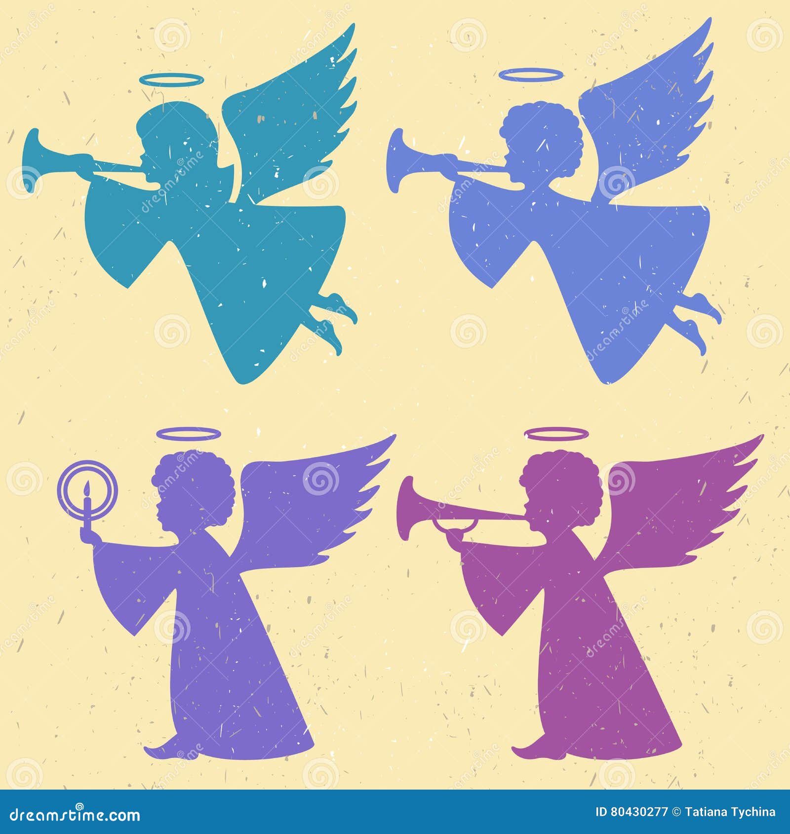 Vector Silhouettes of Angels on a Light Background Stock Vector ...