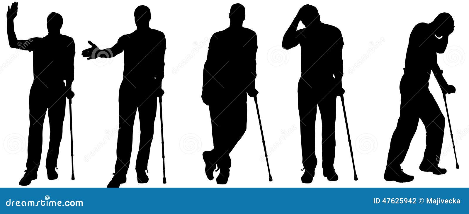 Vector Silhouettes of People with Crutches. Stock Vector - Illustration ...