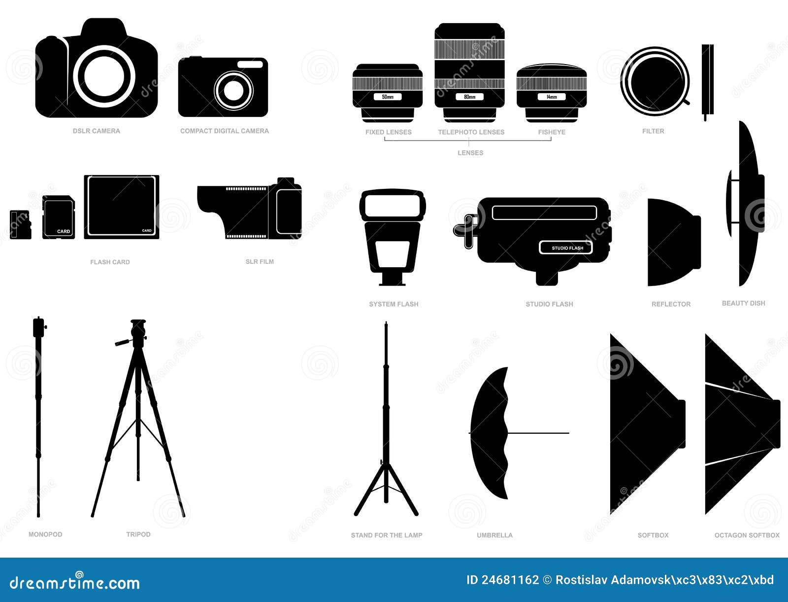 Vector Silhouettes of Photographic Accessories Stock Vector ...