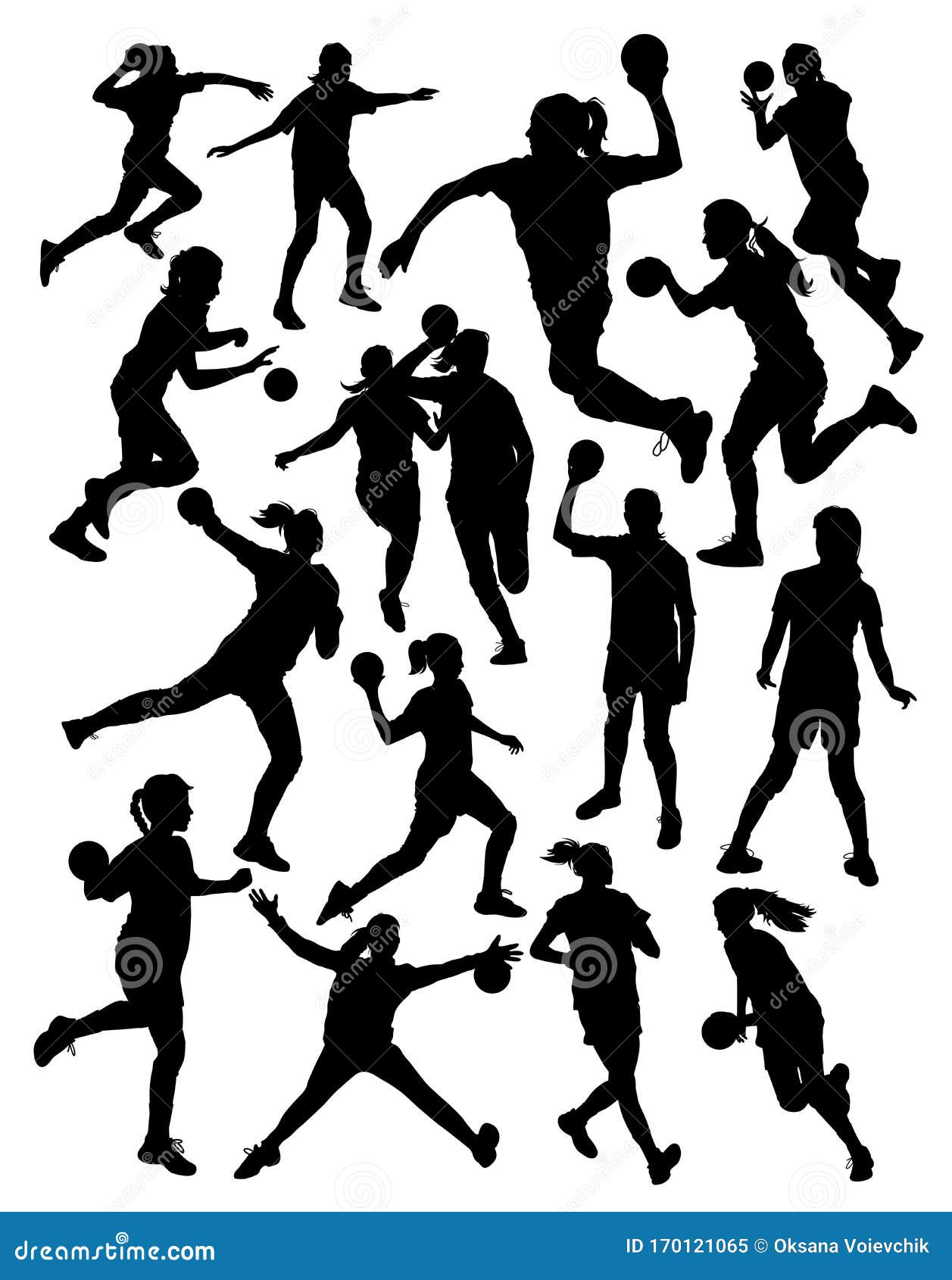 Vector Silhouettes of Players in Handball Stock Vector - Illustration ...