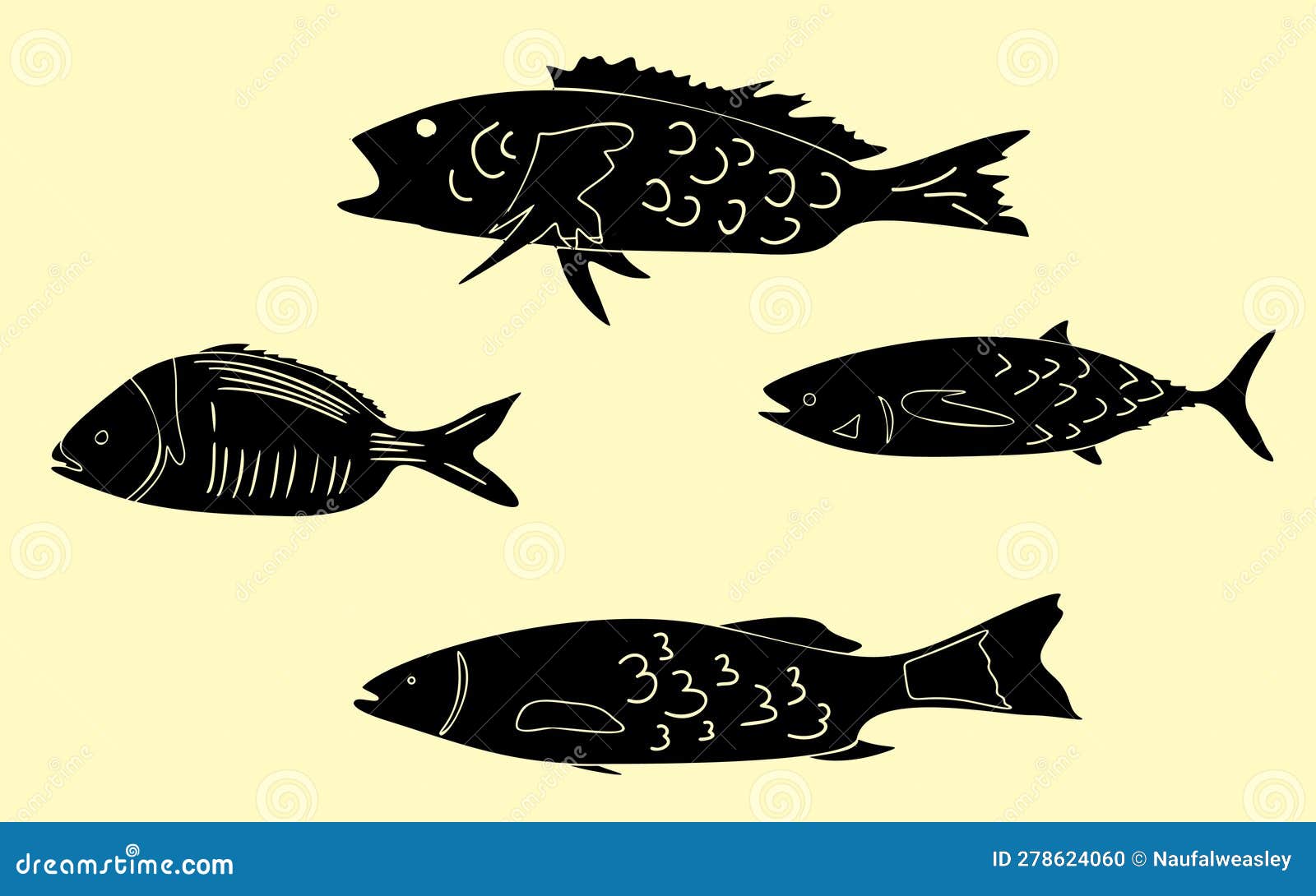 Vector Silhouettes of Sea and River Fish Stock Vector - Illustration of ...
