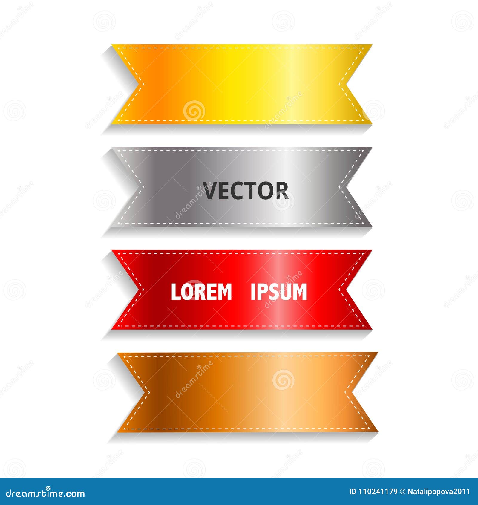 Vector Silky Ribbon Tags Collection. Gold, Silver, Bronze, Red Stock ...