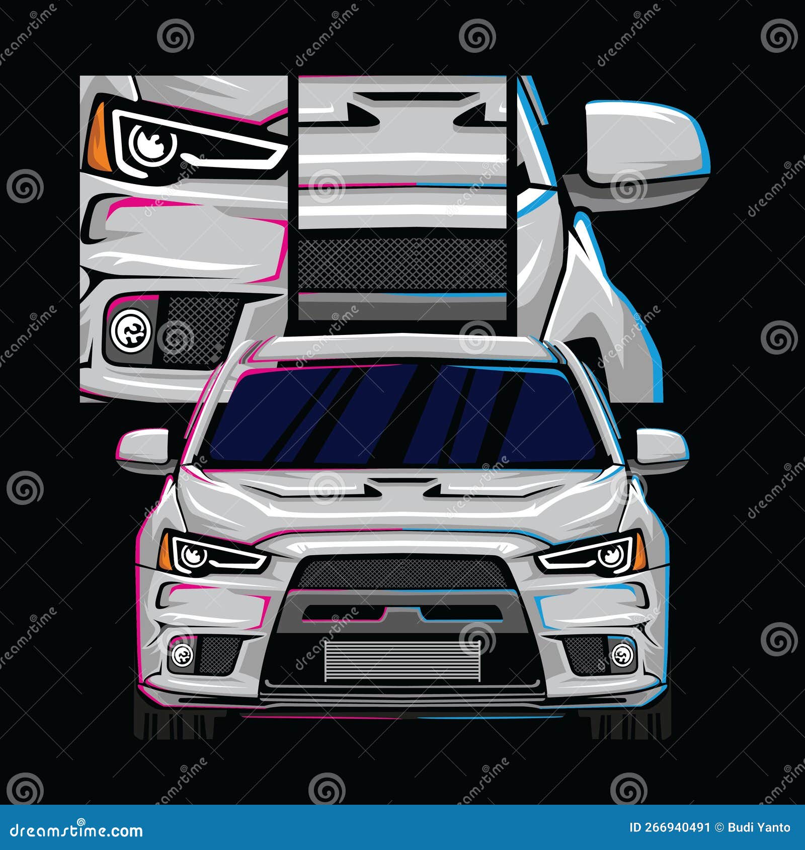 Vector Silver Car with Detailing Stock Vector - Illustration of classic ...