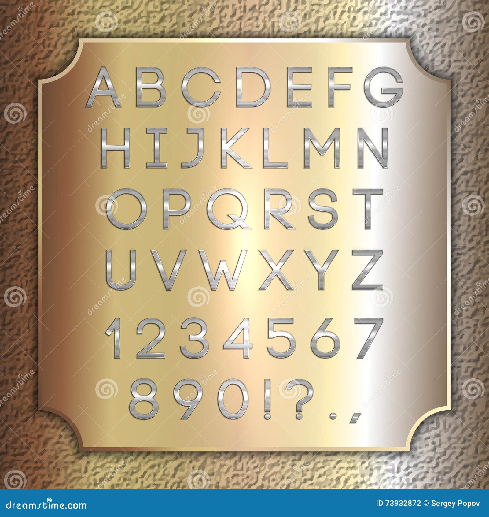 Vector Silver Coated Alphabet Letters, Digits And Punctuation On Brass ...