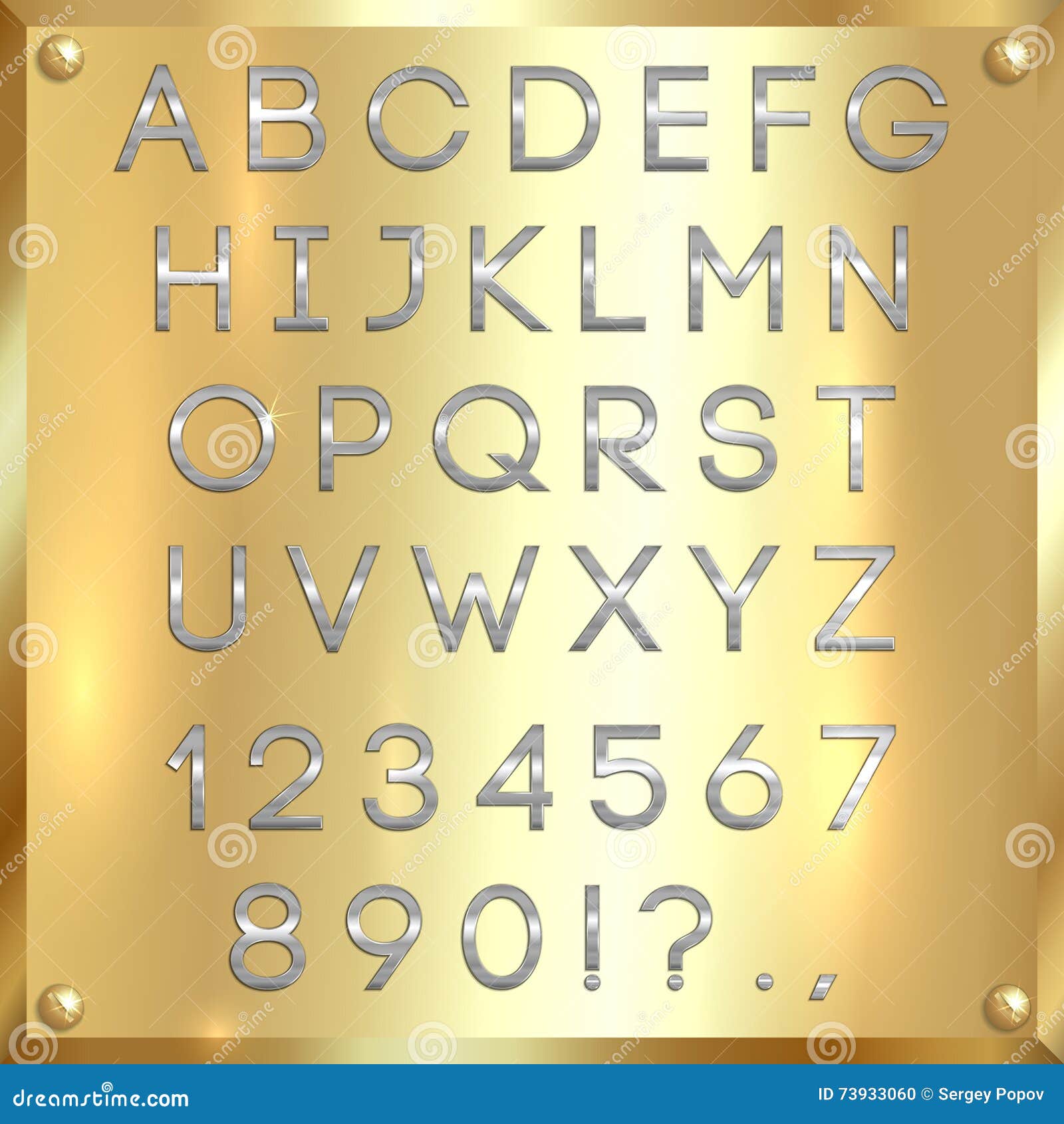 Vector Silver Coated Alphabet Letters, Digits and Punctuation on Gold ...