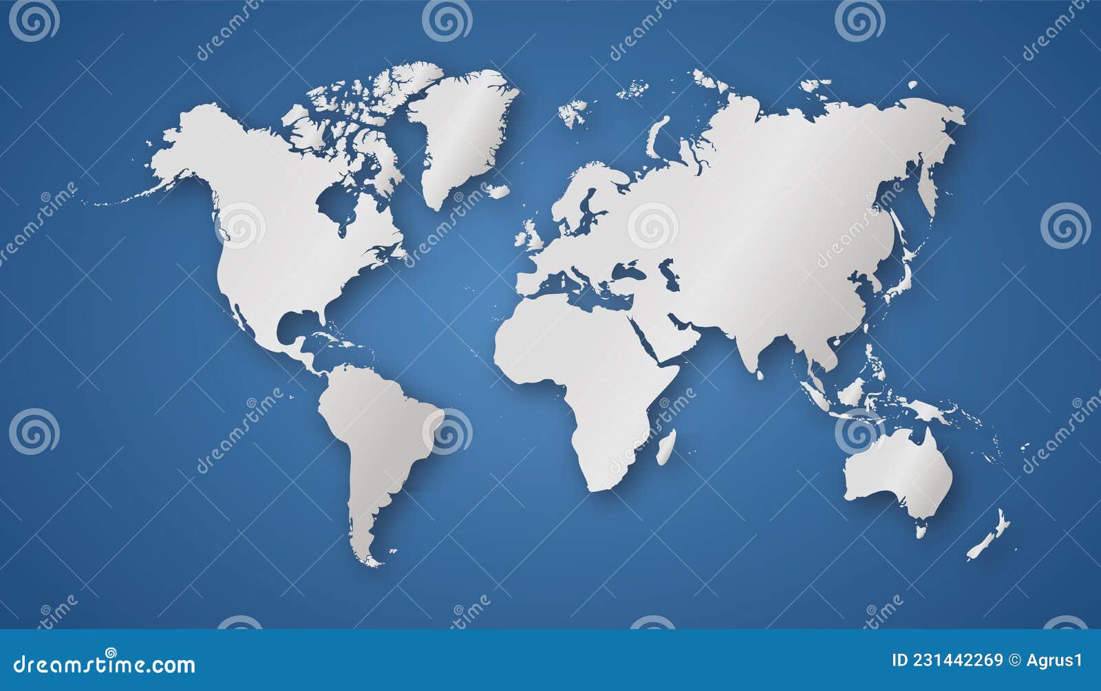 Vector Silver World Map on Blue Background Stock Vector - Illustration ...