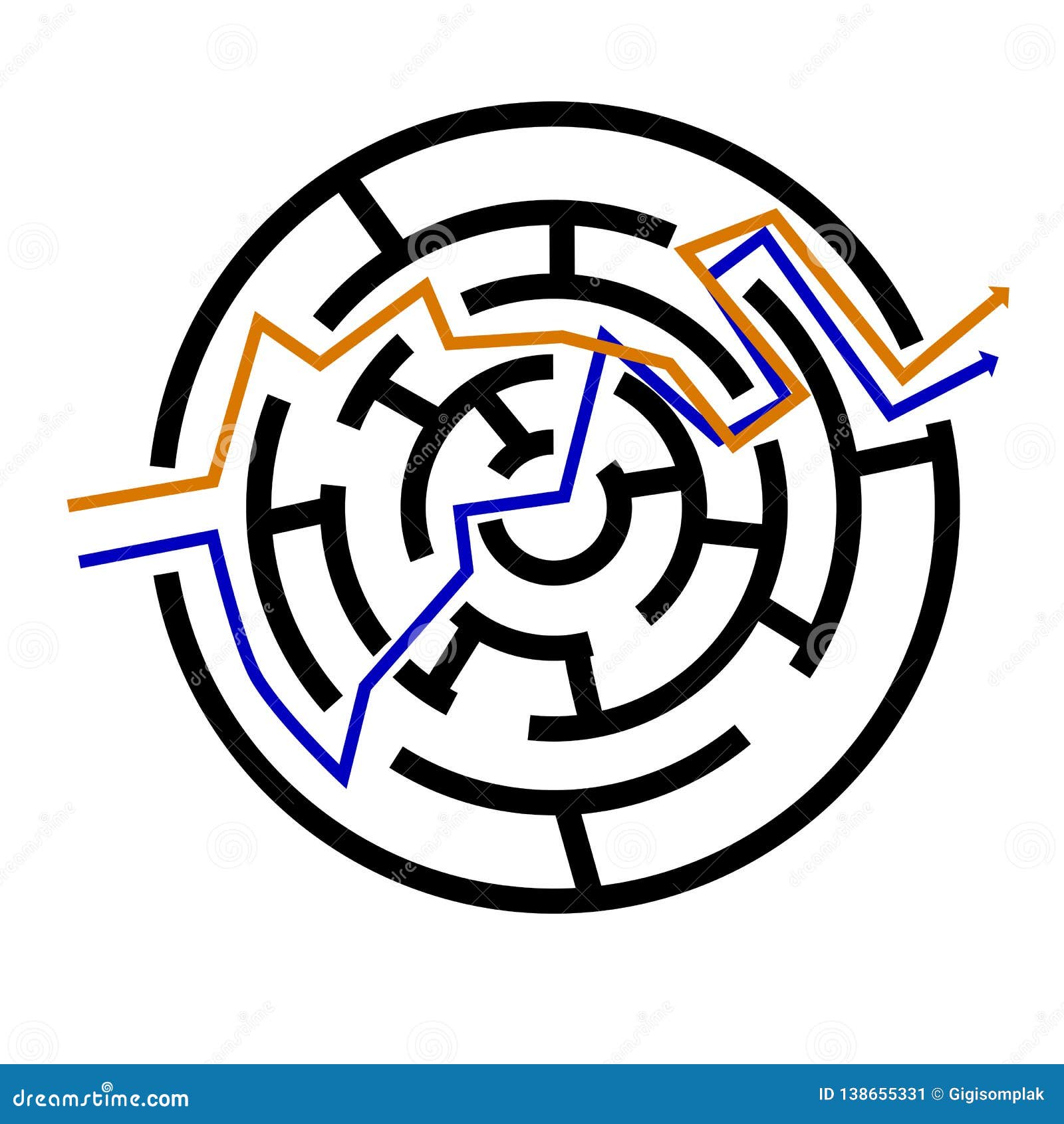 Vector Simple Black Rounded Maze with Two Alternative Way Out Stock ...