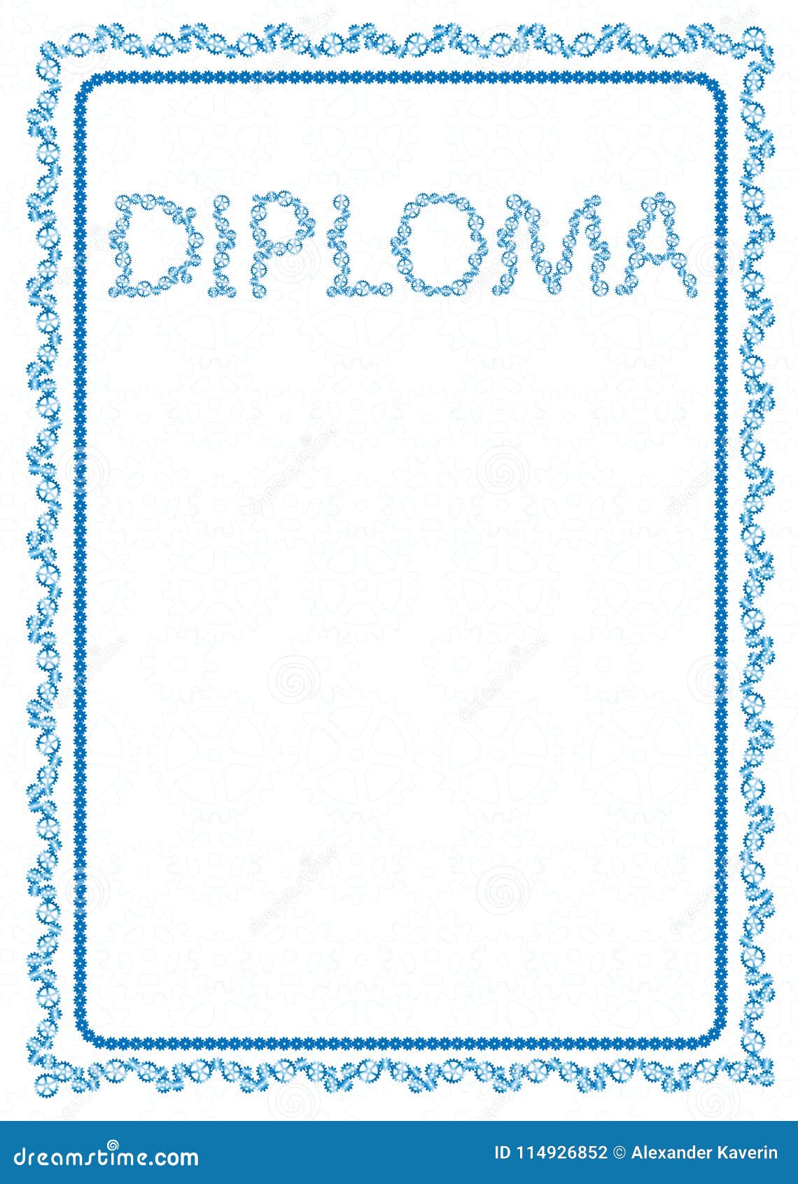 Vector Simple Blue Frame Border With Gear Wheels For Diploma ...