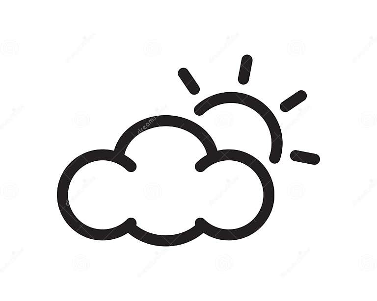 Vector Simple Cloud and Sun Icon Symbol. Cloud and Sun Outline Stock ...