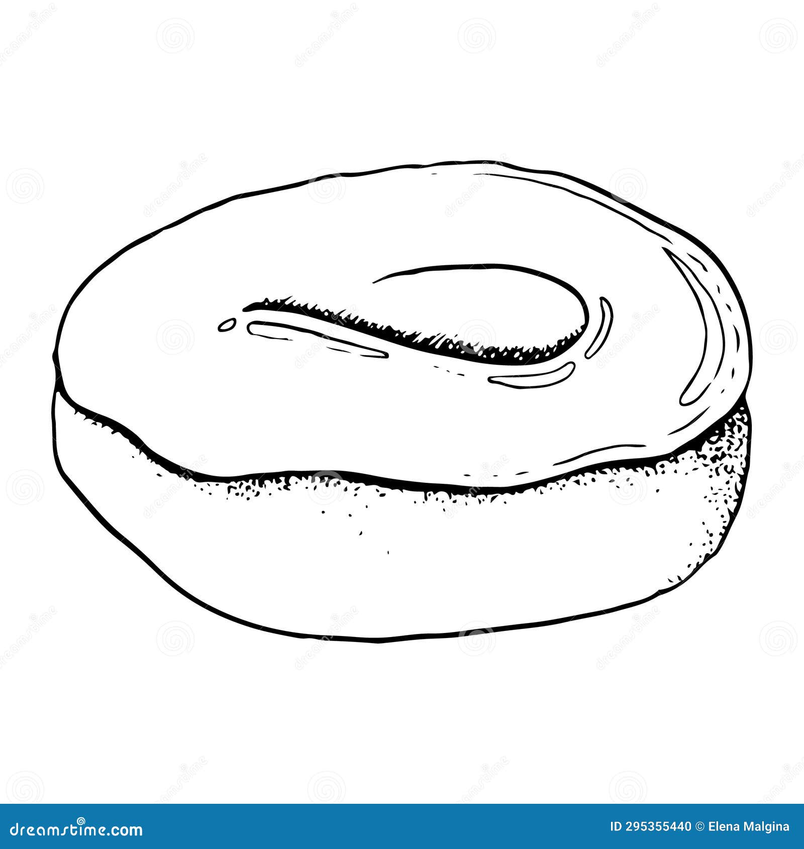 Vector Simple Donut with Glaze Hand Drawn Black and White Graphic ...