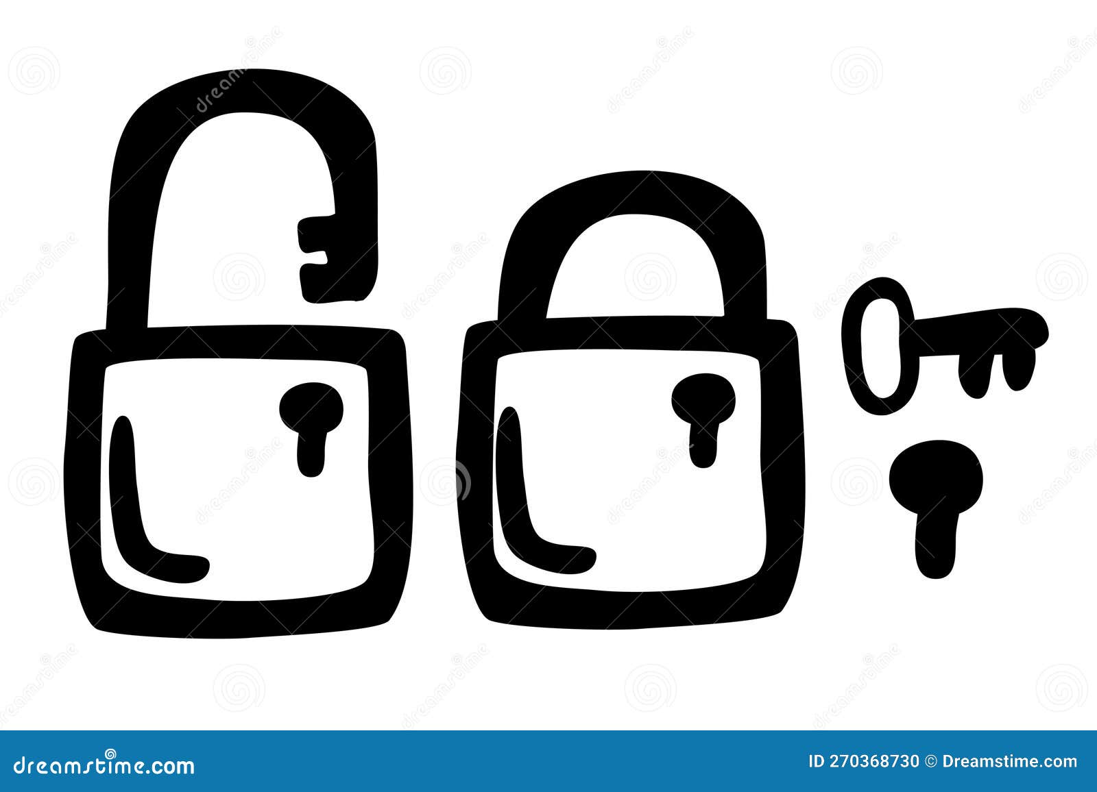 Vector Simple Hand Draw Sketch Doodle, Padlock and Key, Lock and Unlock ...