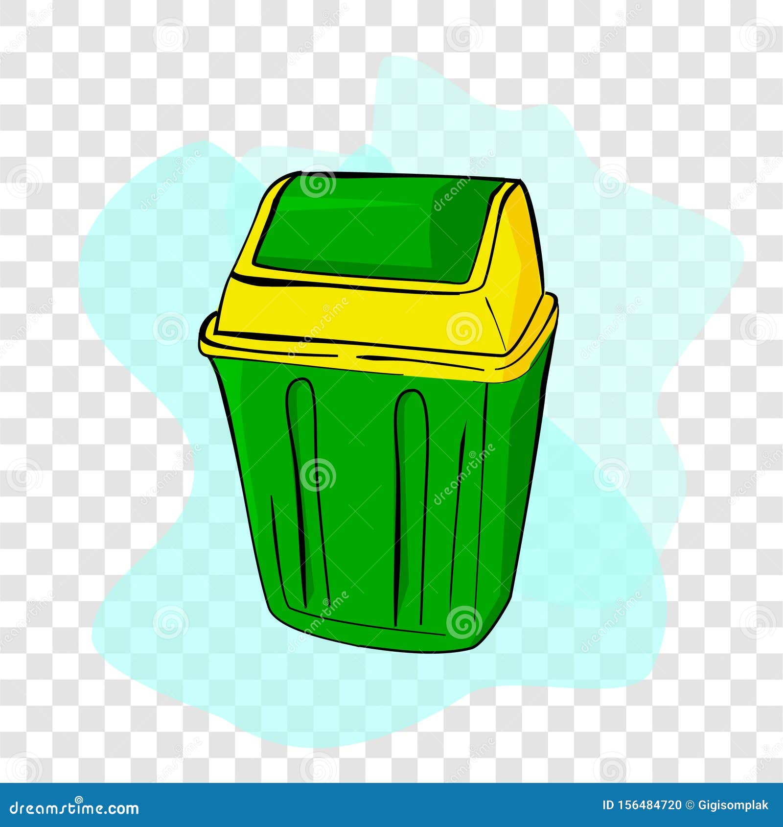 Vector Simple Hand Draw Sketch, Green and Yellow Clean Empty Trash at ...