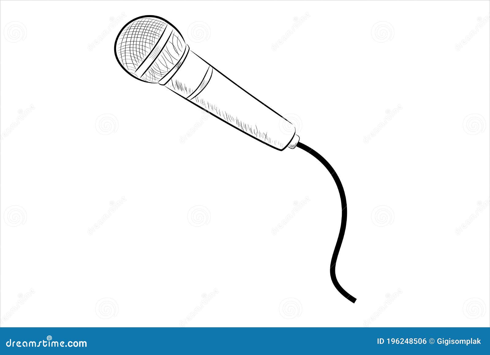 Vector Simple, Hand Draw Sketch Wired Microphone, Isolated on White ...
