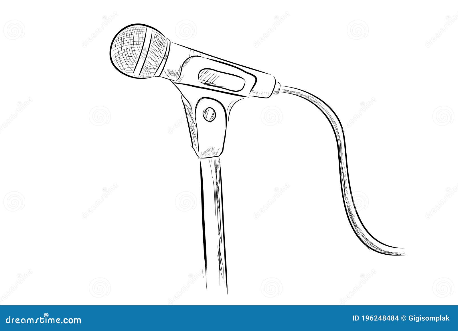Vector Simple, Hand Draw Sketch Wired Microphone at Stand, Isolated on ...