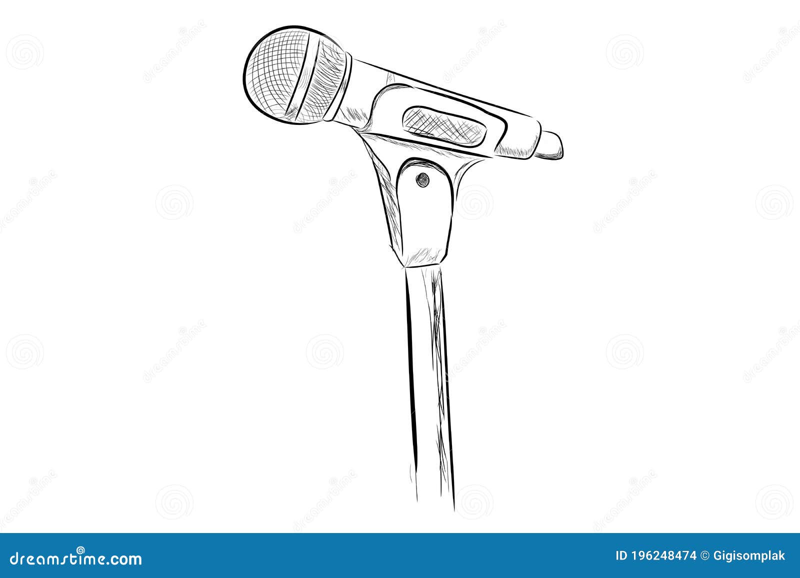 Vector Simple, Hand Draw Sketch Wireless Microphone at Stand, Isolated ...