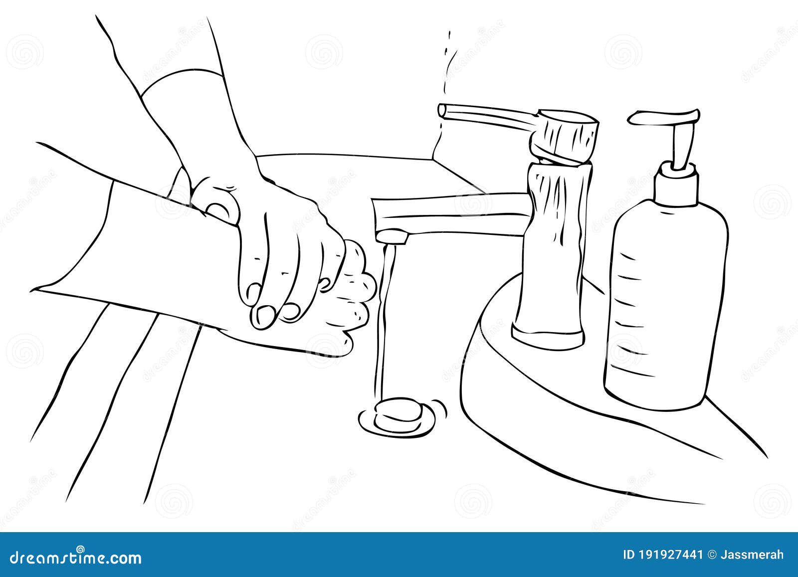 Vector Simple Manual Draw, Washing Hand Using Liquid Soap at Wastafel ...
