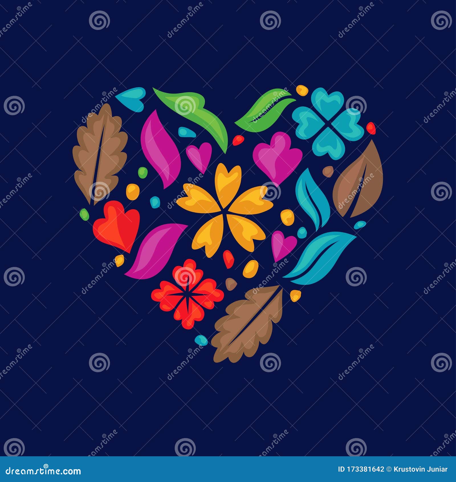 Color Flower Shapes As a Heart Stock Vector - Illustration of flat ...