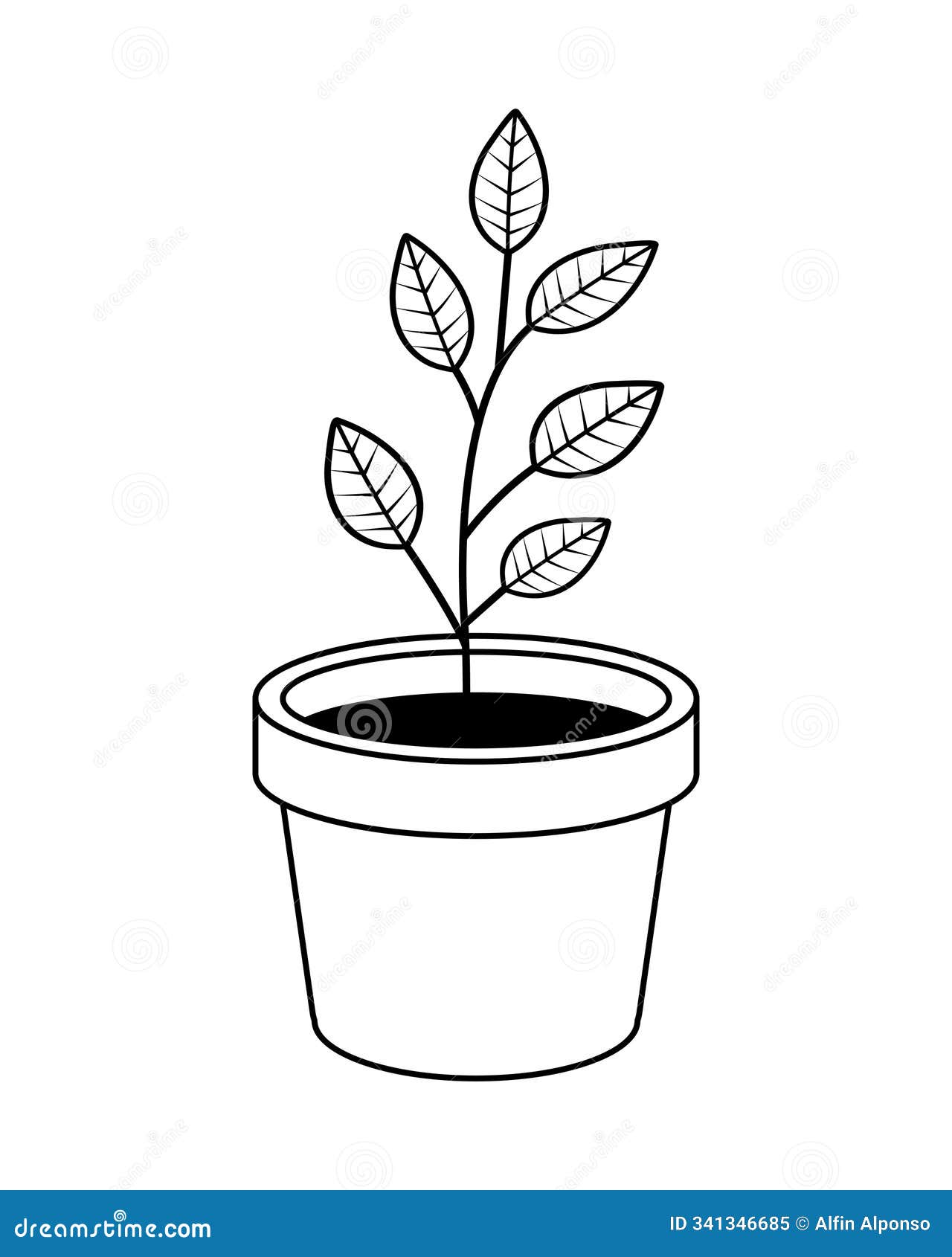 Vector Simple Potted Plant in a Pot Stock Illustration - Illustration ...