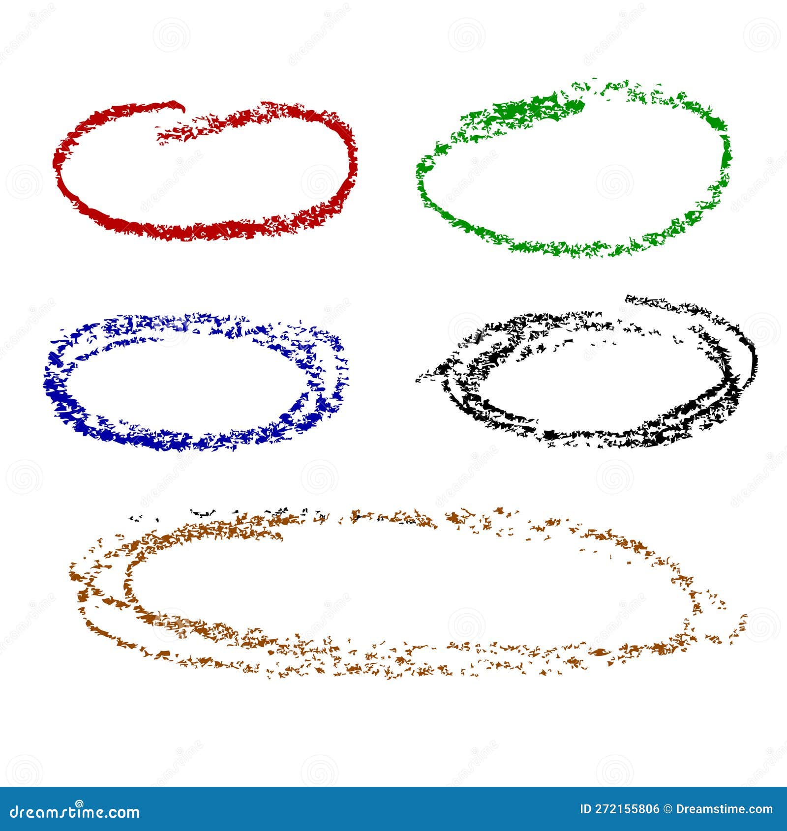 Vector Simple Red Green Blue Black Brown Crayon Sketch Oval and Circle ...