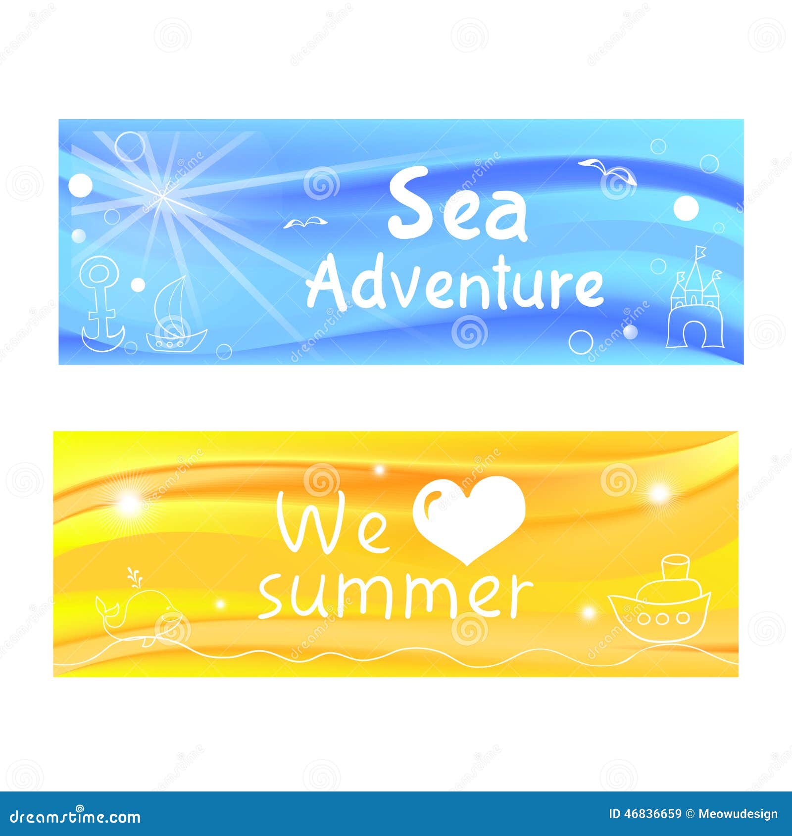 Vector Simple Sea Beach Banners Stock Illustration - Illustration of ...