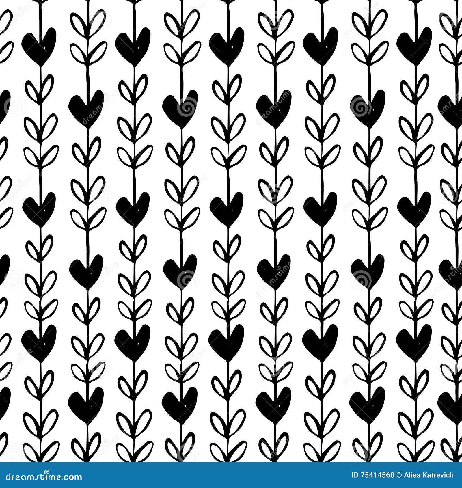 Vector Simple Seamless Hand Drawn Pattern of Hearts. Stock Vector ...