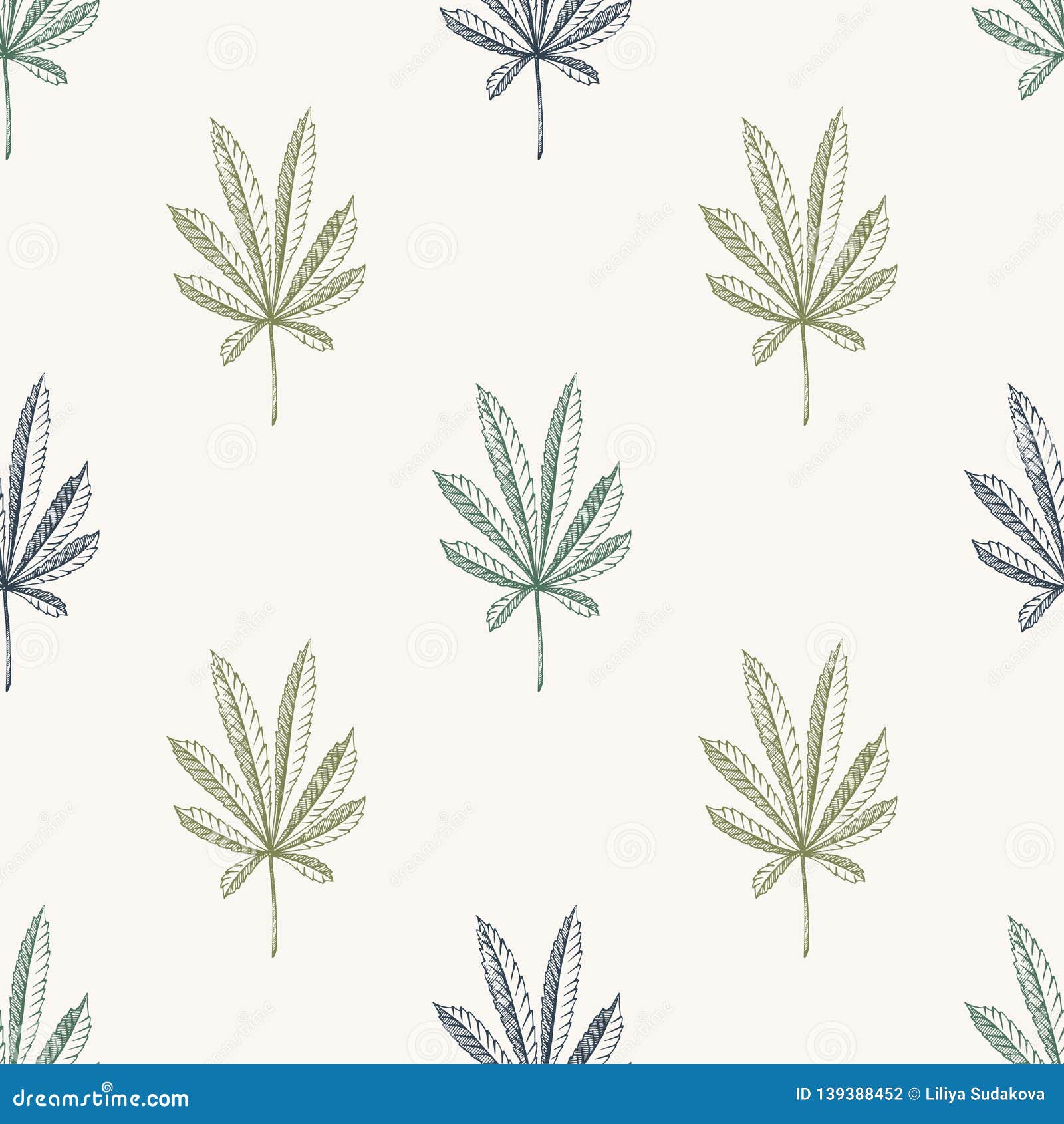 Vector Simple Seamless Pattern of Hemp Plant on a Beige Background ...