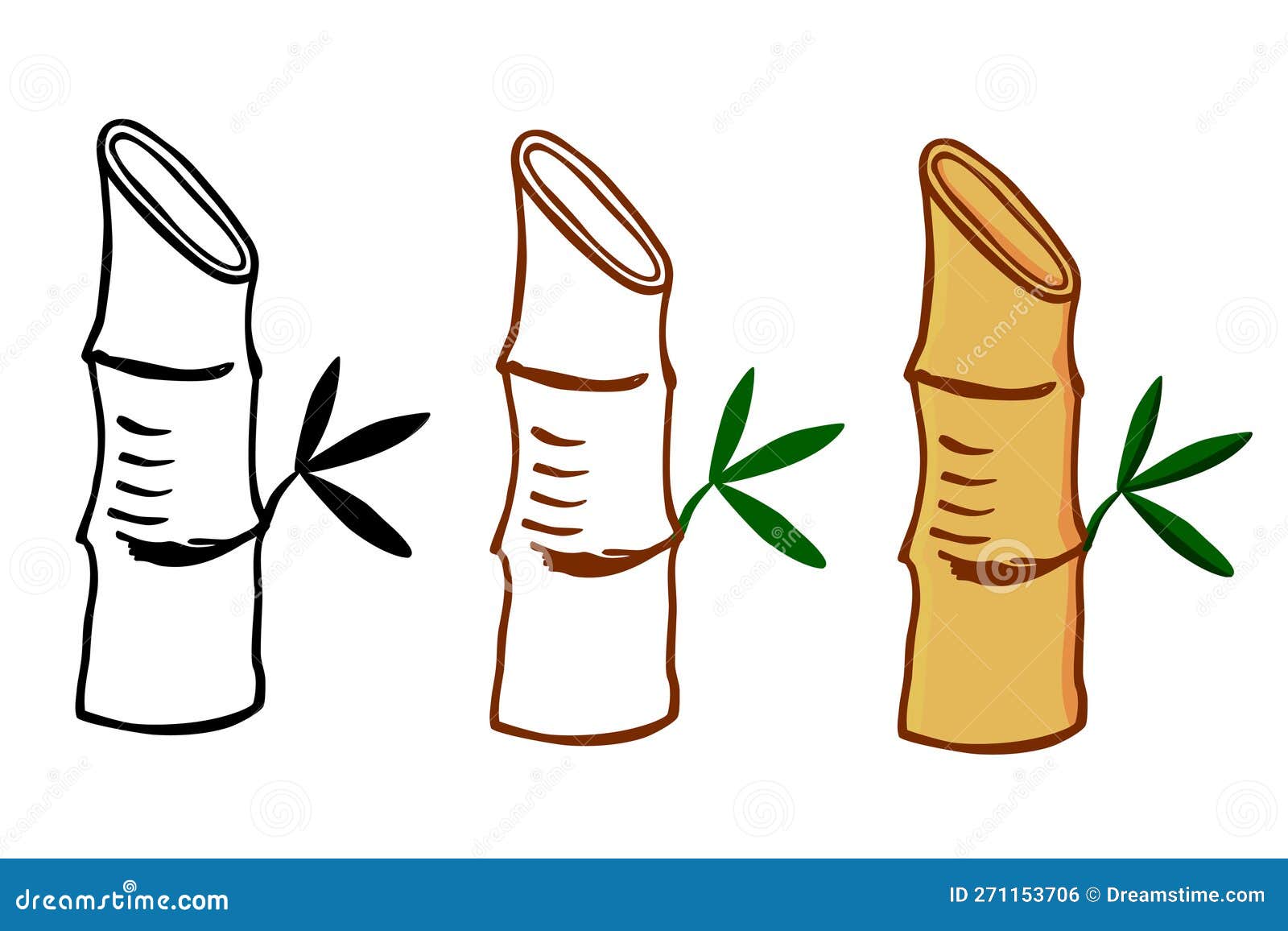 Vector Simple Set 3 Hand Draw Sketch Sharp Bamboo and Leaf Stock ...