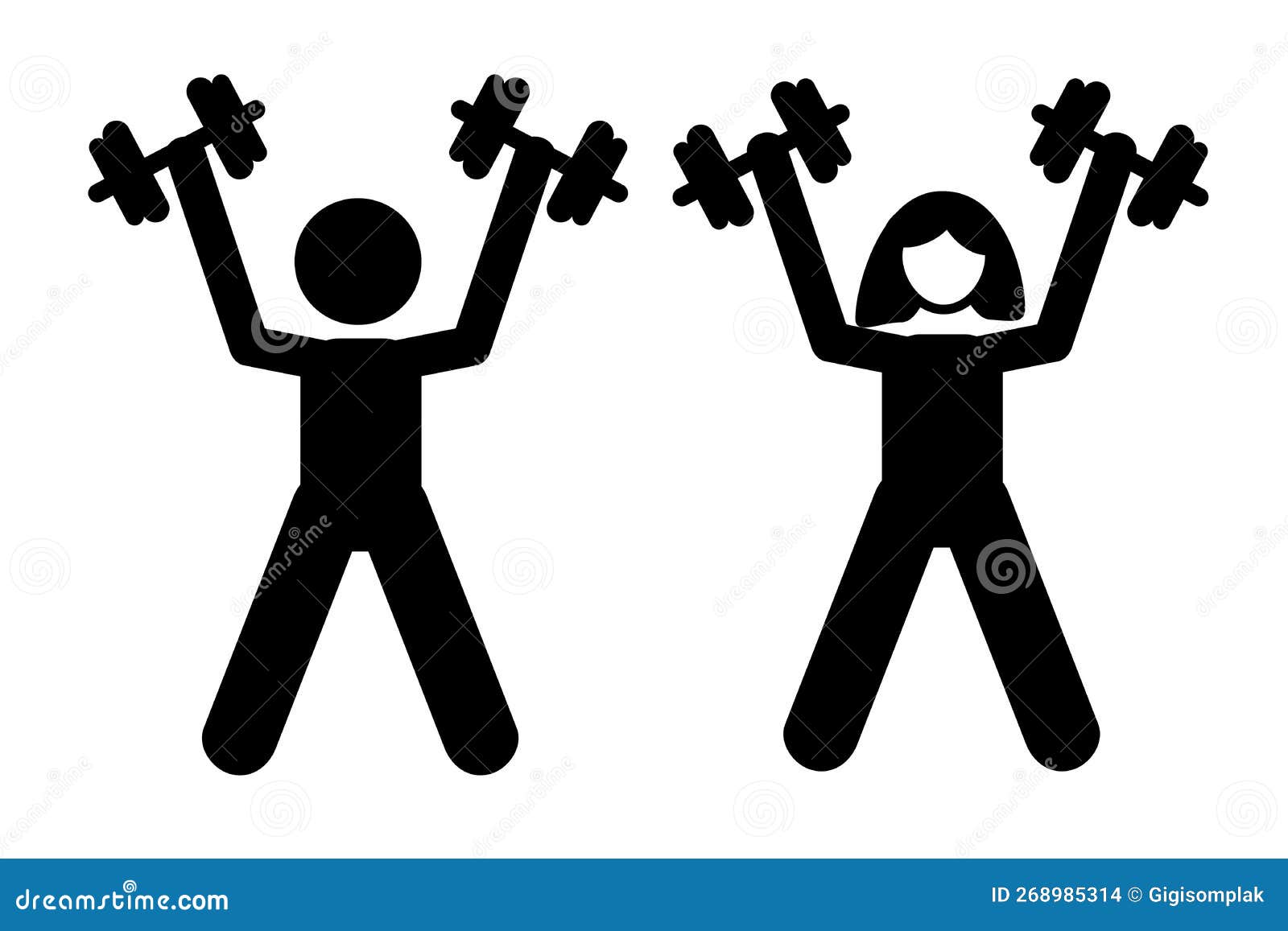 Vector Simple Set 2 Stickman Man Woman, Dumbbell Exercise Stock Vector ...