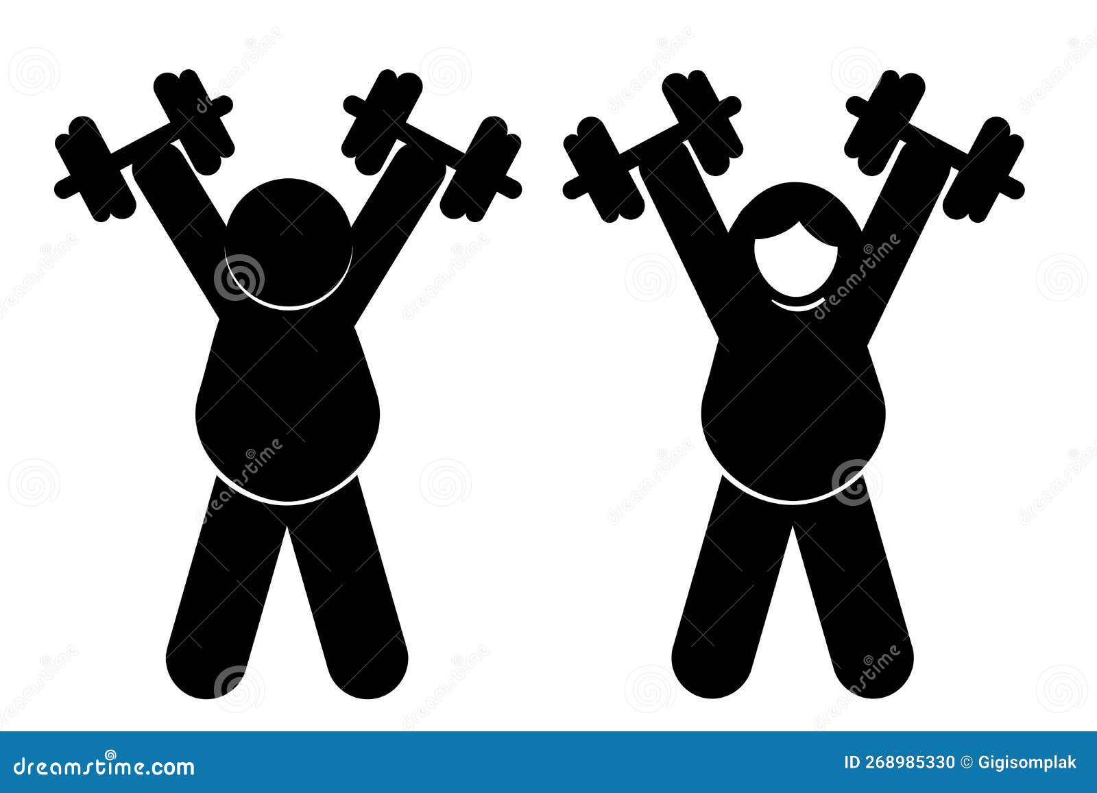 Vector Simple Set 2 Stickman Man Woman, Dumbbell Exercise Stock Vector ...