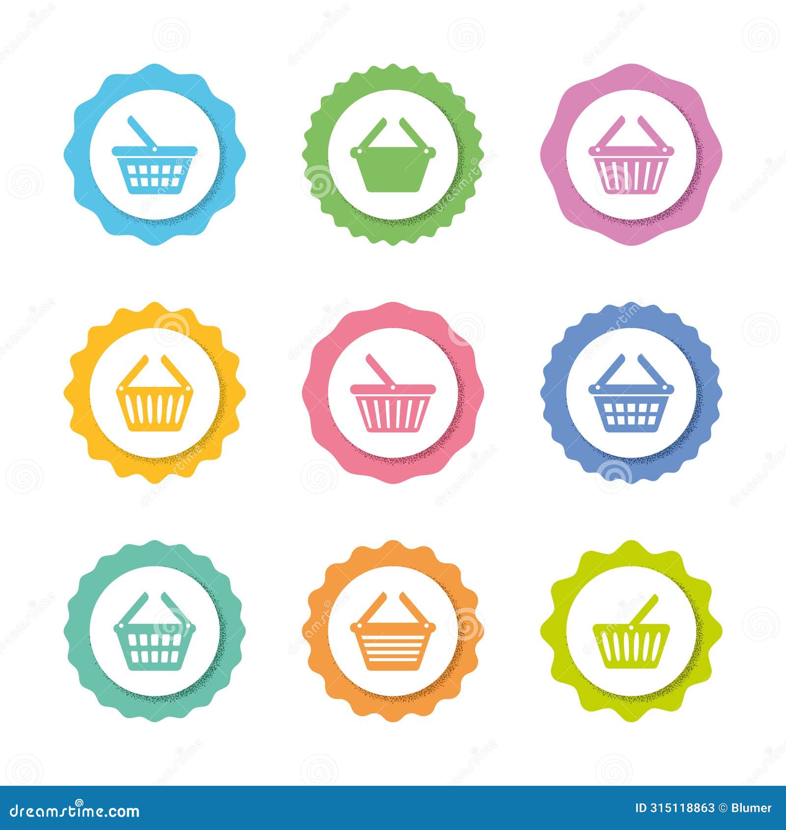 Vector Simple Shopping Basket Circle Sticker Set Stock Vector ...