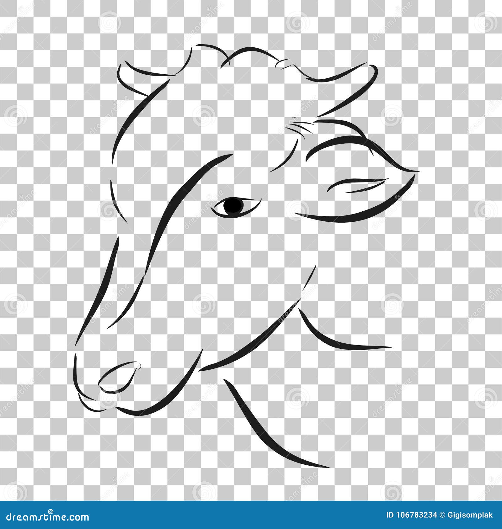 Simple Sketch of Cow Head, at Transparent Effect Background Stock ...
