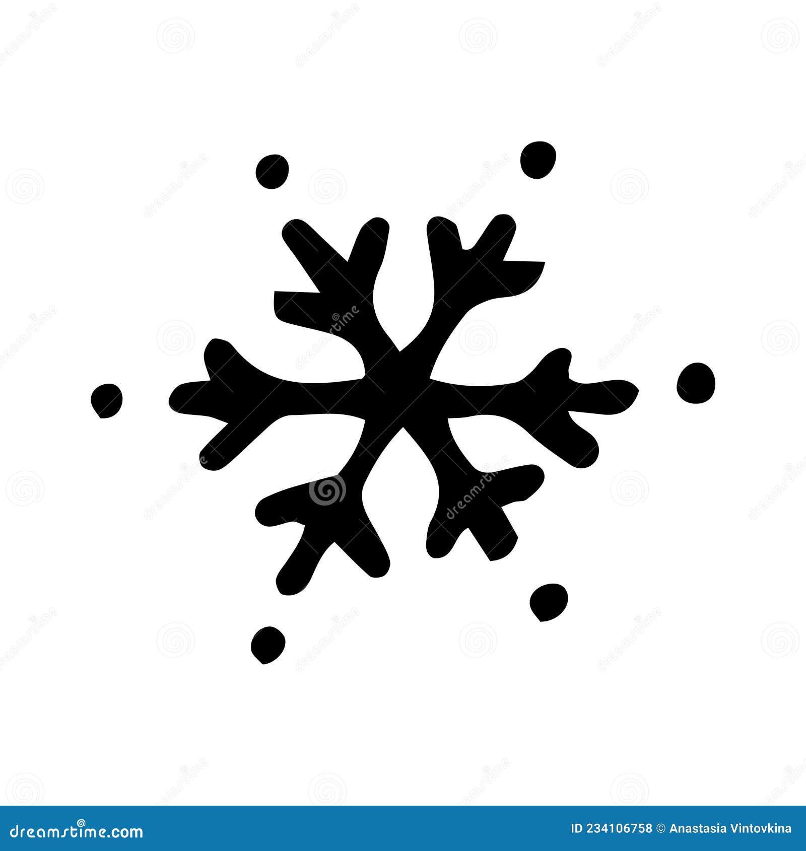 Vector Simple Snowflake. Hexagonal Snowflake Icon in Doodle Style with ...