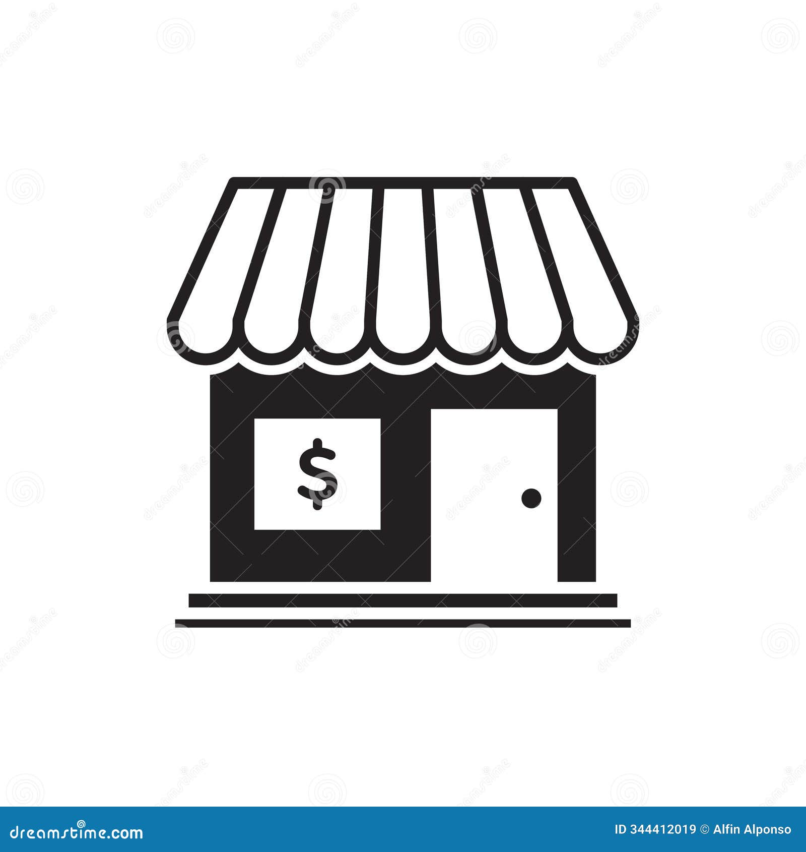 Simple Store Front Icon With Canopy And Double Doors Cartoon Vector ...