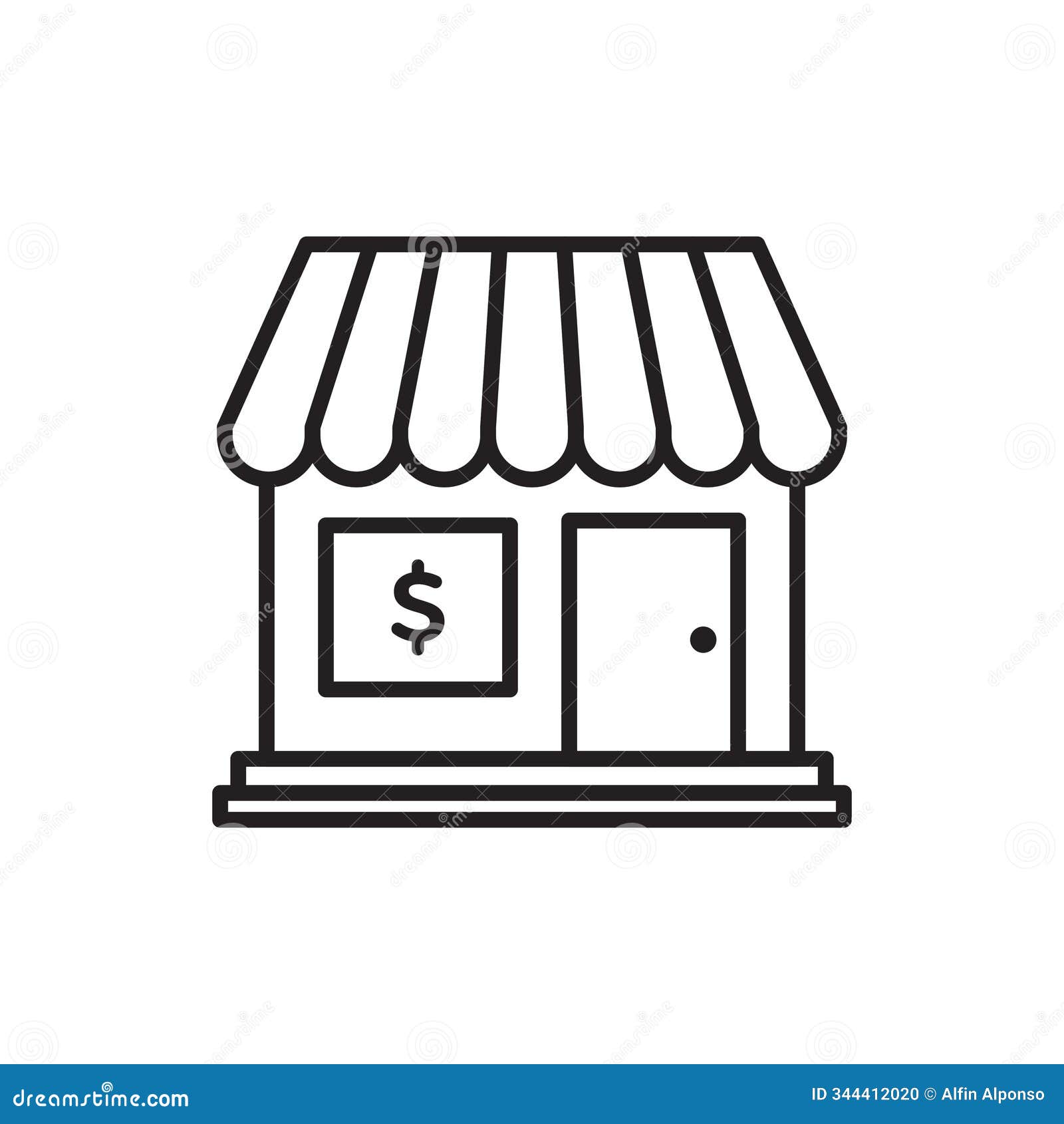 Simple Store Front Icon With Canopy And Double Doors Cartoon Vector ...