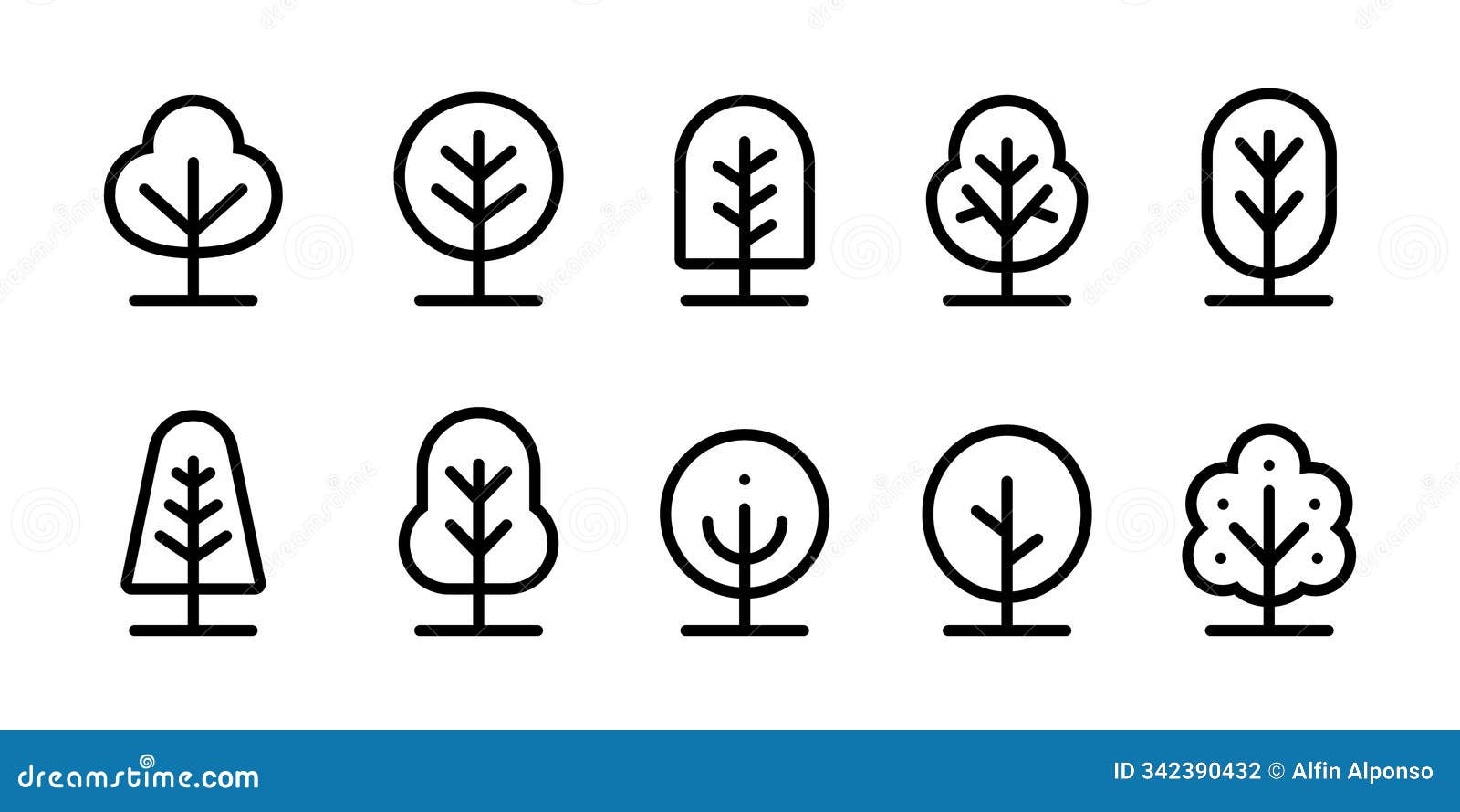 Vector Simple Tree with Outline Style Icon Set Stock Illustration ...