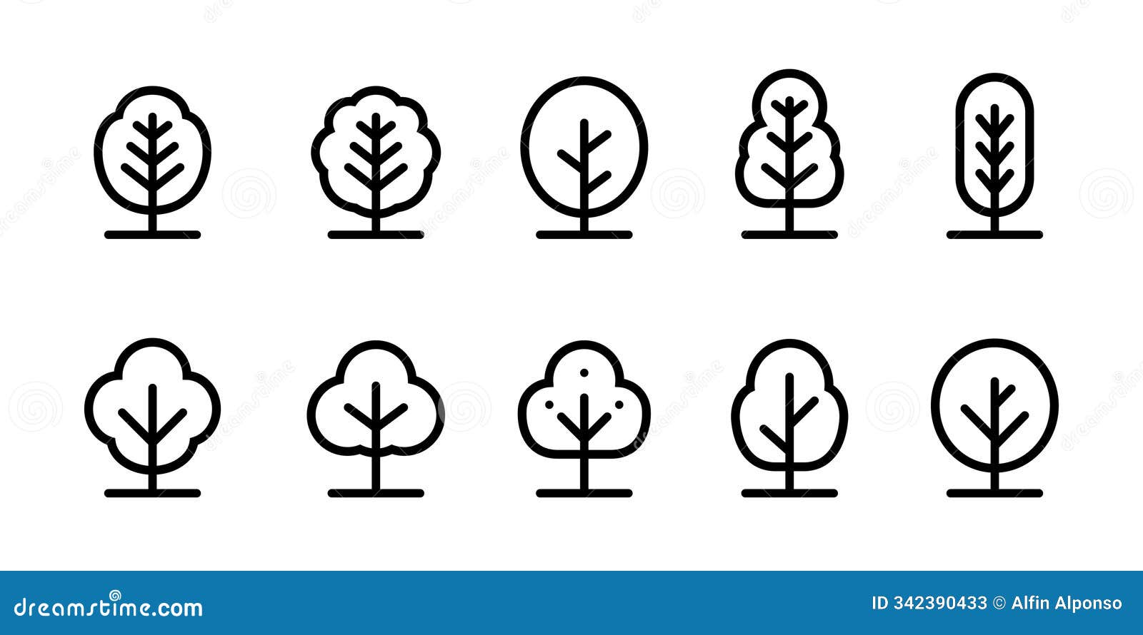 Vector Simple Tree with Outline Style Icon Set Stock Illustration ...