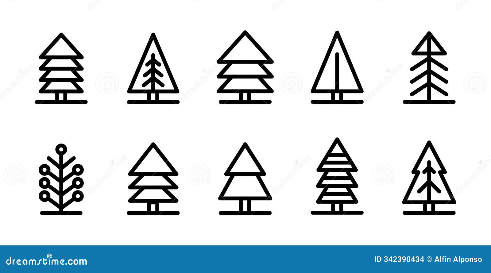 Vector Simple Tree with Outline Style Icon Set Stock Illustration ...