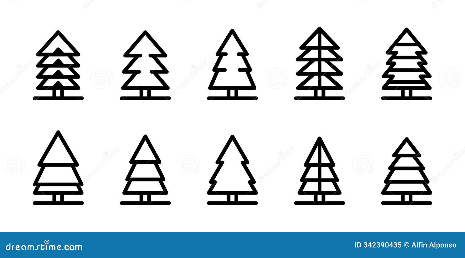 Vector Simple Tree with Outline Style Icon Set Stock Illustration ...