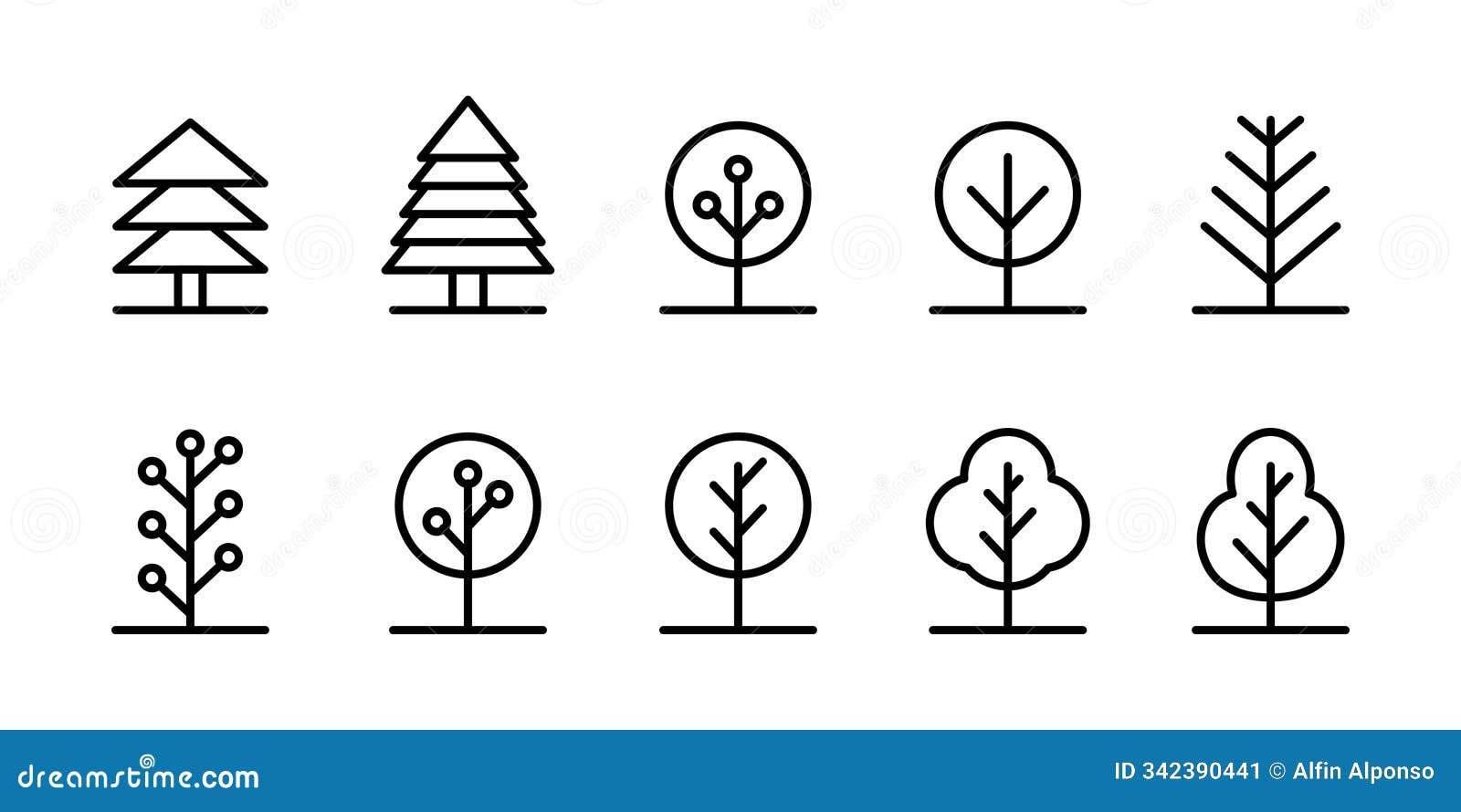 Vector Simple Tree with Outline Style Icon Set Stock Illustration ...