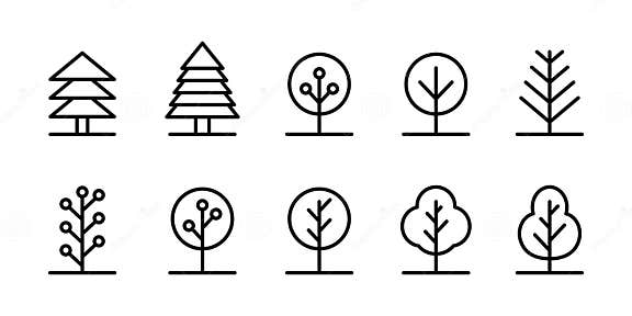 Vector Simple Tree with Outline Style Icon Set Stock Illustration ...