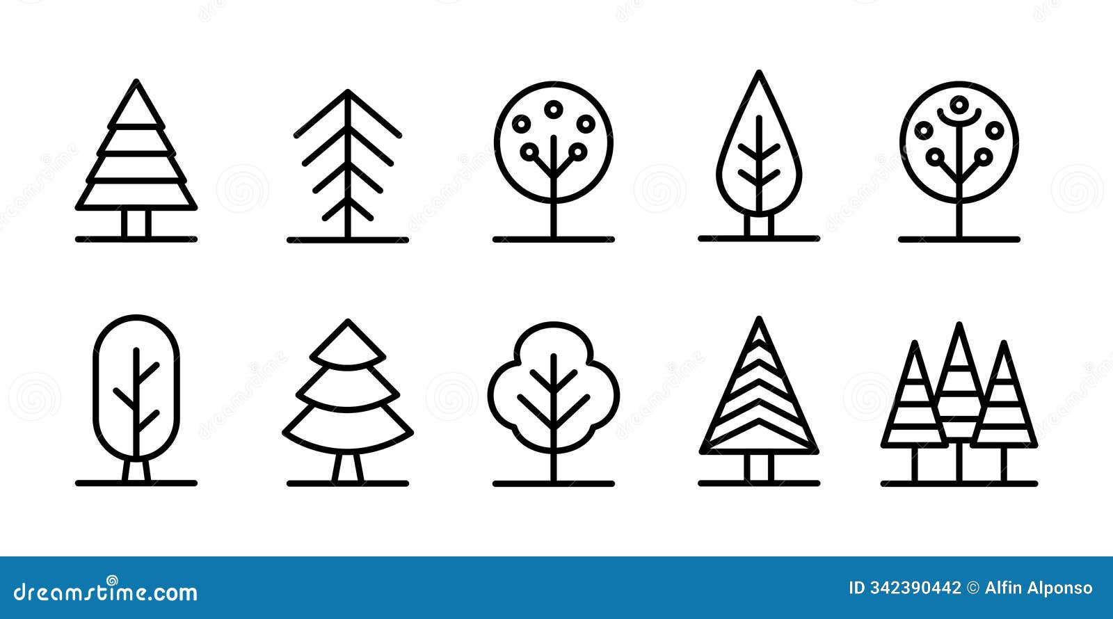 Vector Simple Tree with Outline Style Icon Set Stock Illustration ...