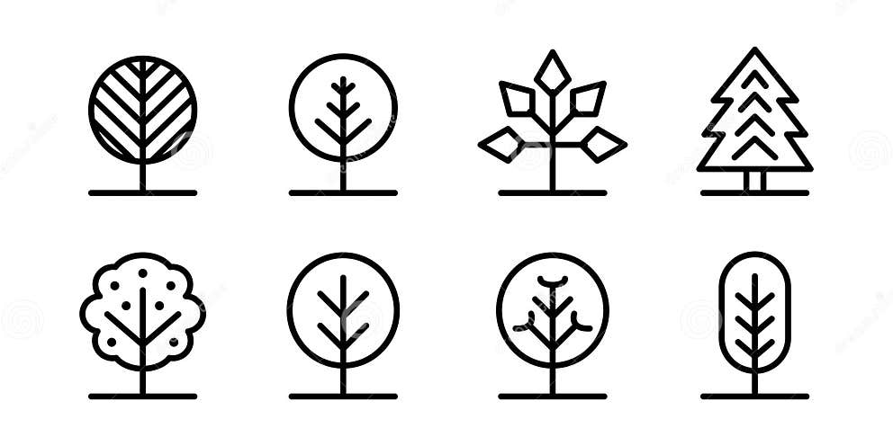 Vector Simple Tree with Outline Style Icon Set Stock Illustration ...